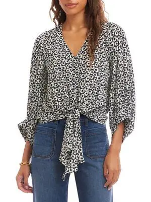 Karen Kane Floral Tie Front Top - Print