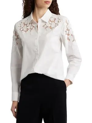 Elie Tahari Kira Floral Appliqué Button-up Shirt - Sky White