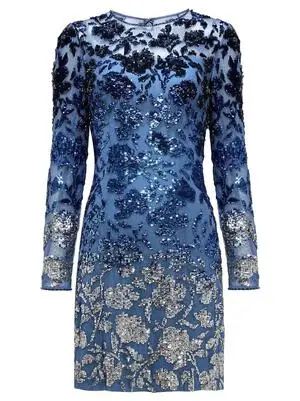 Jenny Packham Jazz Sequin-embellished Floral-pattern Mini Dress - Denim