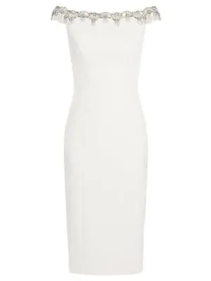 Jenny Packham Valorie Beaded Off-shoulder Midi Dress - Vanilla