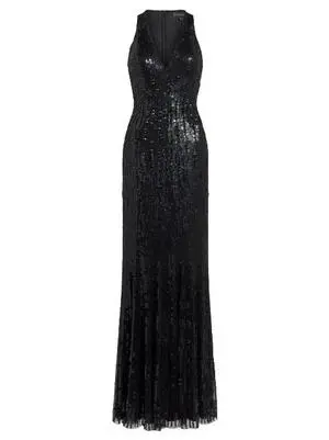 Jenny Packham Sequin Embellished V-neck Gown - Liquorice