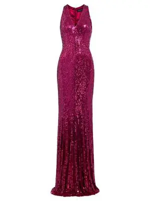 Jenny Packham Sequin Embellished V-neck Gown - Merlot