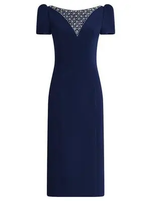 Jenny Packham Vienna Embellished Puff-sleeve Midi Dress - Midnight Kiss