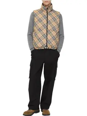 Burberry Reversible Check Puffer Gilet - Sand Beige