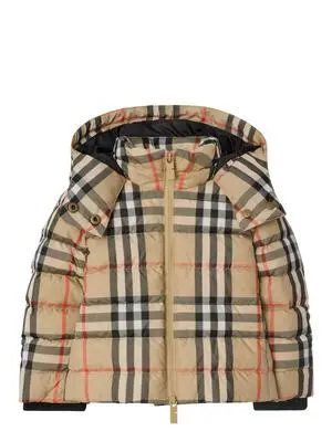 Burberry Check Hooded Puffer Jacket - Sand Beige