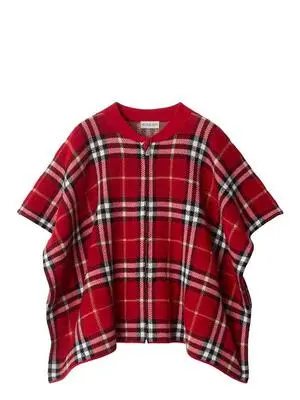 Burberry Check Wool Cape - Poppy Red