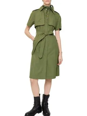 Burberry Cotton Poplin Trench Shirt Dress - Pasture Green