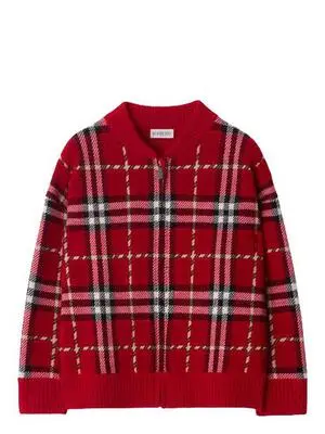 Burberry Check Wool Bomber Jacket - Poppy Red