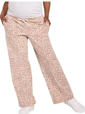 Motherhood Maternity Under The Belly Tie Waist Wide Leg Pant - Cheetah Print
