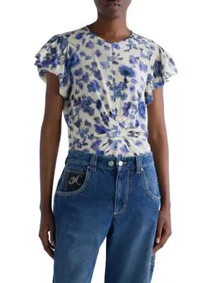 Isabel Marant Tullya Ikat Floral Silk Top - Blue