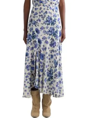 Isabel Marant Floral Ikat Print Stretch Silk Skirt - Blue