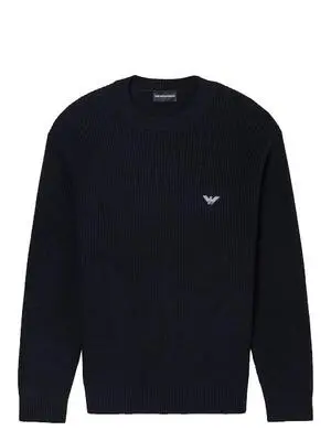 Emporio Armani Half Fisherman's Rib Knit Jumper - Navy