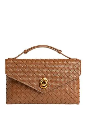 BOTTEGA  VENETA Intrecciato Knot Lock Leather Cross-body Bag - Amber