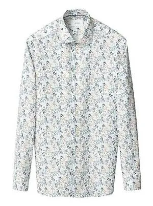Eton Floral-print Slim-fit Cotton-twill Shirt - Mid Blue
