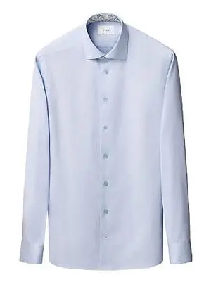 Eton Floral-trim Slim-fit Cotton-twill Shirt - Light Blue