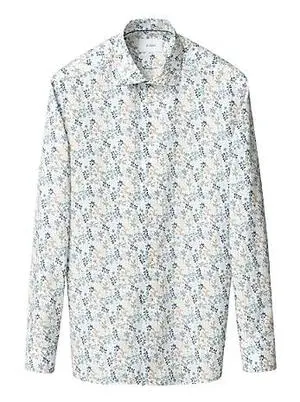 Eton Floral-print Contemporary-fit Cotton-twill Shirt - Mid Blue