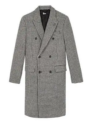 The Kooples Dogtooth Double-breasted Wool Coat - Black Grey