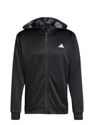 Adidas Train Essentials Camo Full-zip Hoodie - Black