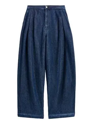 Cos Pleated Wide-leg Denim Pants - Dark Blue