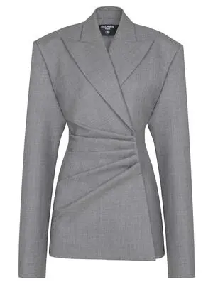 Balmain Draped Wool Jacket Dress - Grey