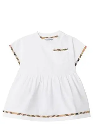 Burberry Check Trim Cotton Dress With Bloomers - White