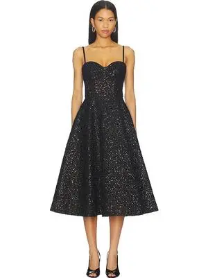 NADINE MERABI Beaded Embellished Skater Midi Dress - Black