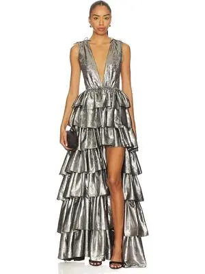 AKNVAS Henriette Ruffle Gown - Gun Metal