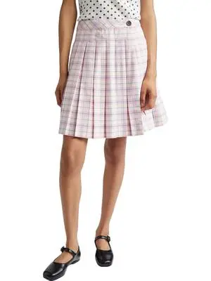 Sandy Liang Plaid Pleated Knee-length Skort - Pink Multi