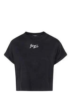 Balmain Logo Cotton Cropped T-shirt - Black
