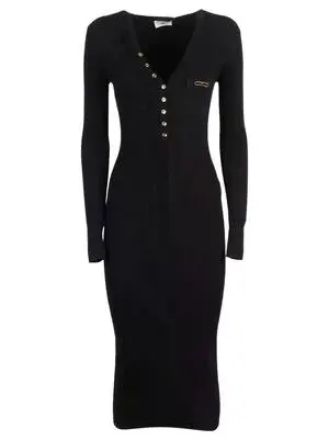 Elisabetta Franchi V-neck Ribbed Dress - Black