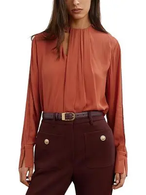 REISS Marta Draped Blouse - Copper