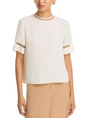 Fabiana Filippi Manica Corta Mesh Trim Top Burro