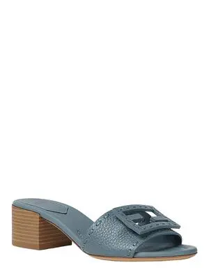 Fendi Baguette Leather Block Heel Sandals - Blue