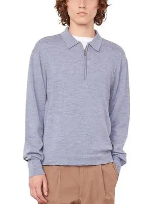 Officine Générale Bene Zip Sweater Polo - Heather Stone Blue