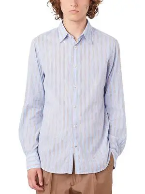 Officine Générale Giacomo Light Stripe Cotton Poplin Shirt - Dream Blue/ginger/white