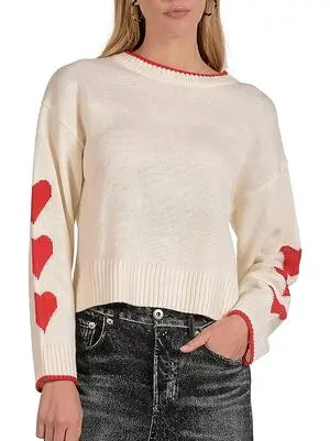 Elan Crewneck Heart Sleeve Sweater - Off White
