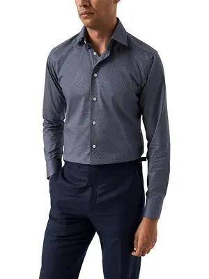 Eton Slim Fit Button Front Twill Shirt - Navy