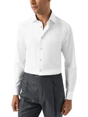 Eton Signature Twill Solid Slim Fit Dress Shirt With Floral Detail - White