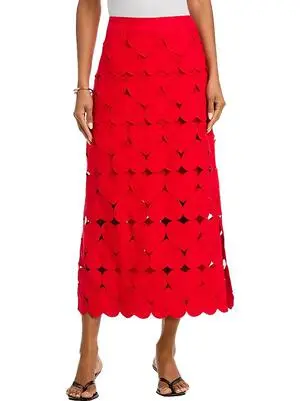 Farm Rio Hearts Linen Midi Skirt - Red
