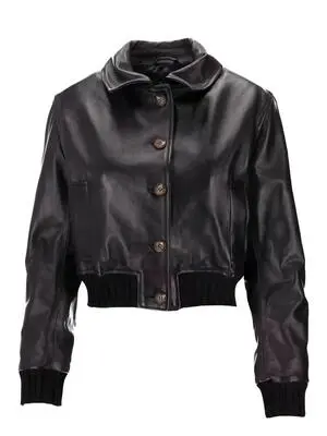 LA ROSE Buttoned Leather Jacket - Black
