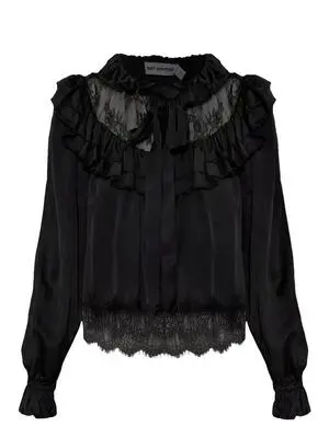 SELF-PORTRAIT Lace Ruffled Blouse - Black