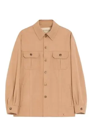 Valentino Garavani Cotton Gabardine Shirt Jacket With Vgold - Camel