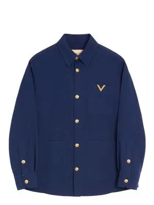 Valentino Garavani Gabardine Shirt Jacket With - Cobalt