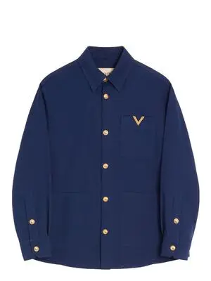 Valentino Garavani Cotton Gabardine Shirt Jacket With Vgold - Cobalt