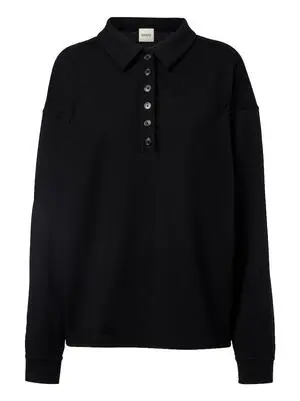 Khaite Faithful Silk Jersey Polo Sweater - Black