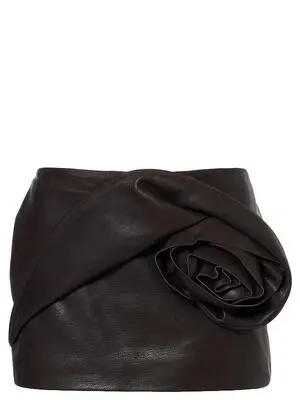 Magda Butrym Floral-appliqué Leather Miniskirt - Brown