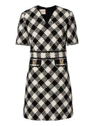 Valentino Garavani Vgold Checked Tweed Minidress - Black
