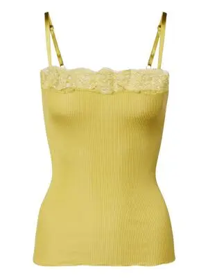 Saint Laurent Lace-trimmed Ribbed-knit Silk Camisole - Yellow