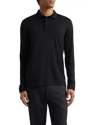 Sunspel Long Sleeve Wool Jersey Polo - Black