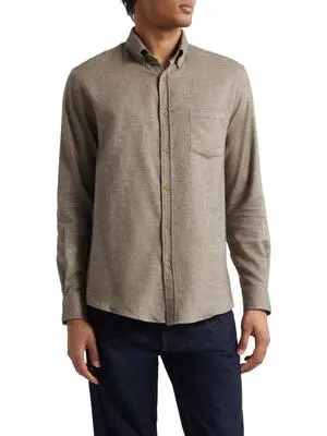 Sunspel Brushed Cotton Flannel Button-down Shirt - Light Brown Melange